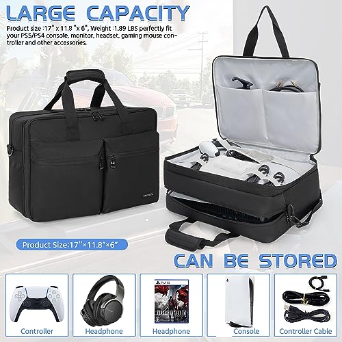 AKOZLIN Carrying Travel Bag for PlayStation 5 Console Large Capacity Storage Case Compatible with PlayStation 5 Monitor,Headset,Game,Charger & Accessories Black