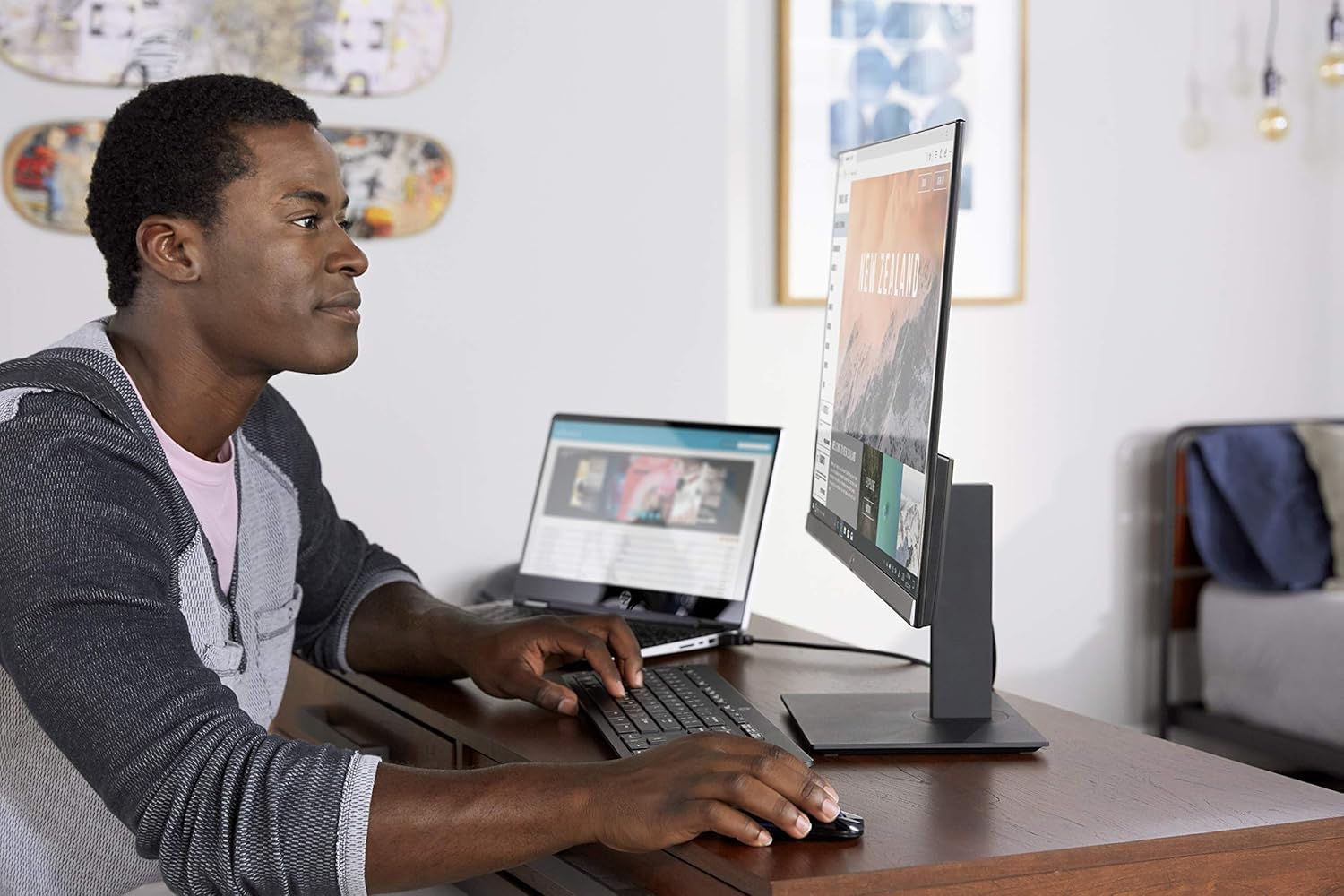 HP 27-inch Monitor with Height Adjust (27f 4K, Natural Silver and Black) (Renewed)