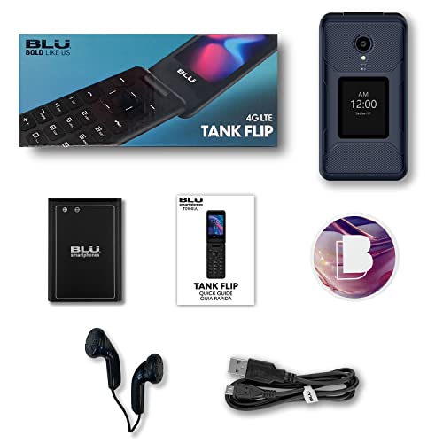 BLU Tank Flip |Unlocked | 4G LTE Flip Phone|2022 | 2.8β + 1.8β Display | Blue