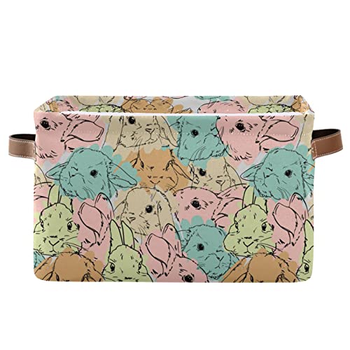 ALAZA Watercolor Bunny Rabbit Foldable Storage Box Storage Basket Organizer Bins with Handles for Shelf Closet Living Room Bedroom Home Office 2 Pack