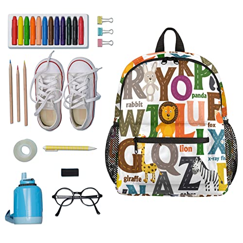 AUUXVA Cartoon Alphabet Animals Kid Backpack for Boy Girl Toddler Preschool Kindergarten Backpack Bookbag Daypack with Chest Strap