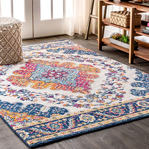 JONATHAN Y BMF106A-4 Bohemian Flair Boho Vintage Medallion Blue/Multi 4 ft. x 6 ft. Area-Rug, Vintage, Easy-Cleaning, for Bedroom, Kitchen, Living Room, Non Shedding
