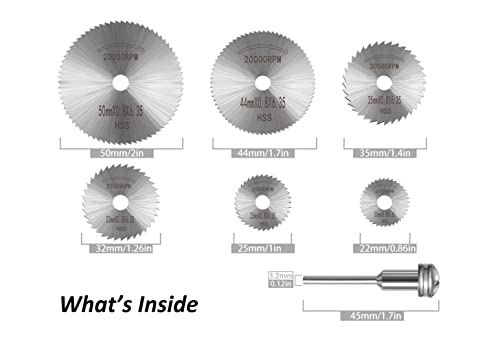 6pcs 1/8" HSS High Speed Steel Circular Saw Blades with Shank Extension Rod for Rotary Tool