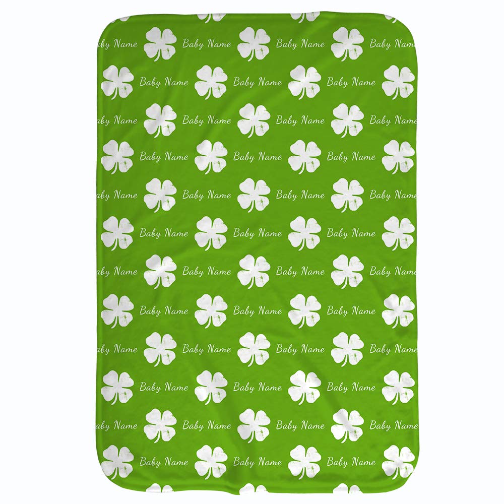 Lucky 4 Leaf Clover Baby Blanket Personalized with Baby Name for Goys or Girls - Super Soft Fleece Throws Blanket, 31x47 Inch