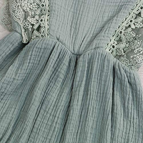 KCSLLCA Baby Girls Lace Romper Set Ruffle Sleeve Solid Color Onesie with Headband (Pea Green, 6-9 Months)