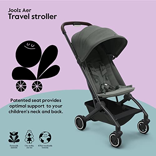 Joolz AER Premium Stroller for Babies from 6 Months up to 50 lbs, Compact & Comfortable, Lightweight, One-Handed Quick Fold, XXL Sun Hood, Raincover & Travelbag Included - Mighty Green