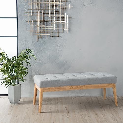 Christopher Knight Home Saxon Fabric Bench, Light Grey, 15.75β D x 43.50β W x 17.00β H