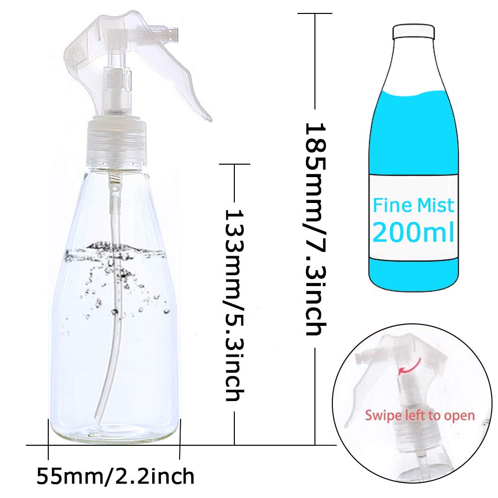 3 Pack Empty Spray Bottle, 200ml Clear Plastic Spray Bottle Refillable Trigger Sprayer, Plant Mister for Cleaning Solutions, Hair Care, Essential Oils