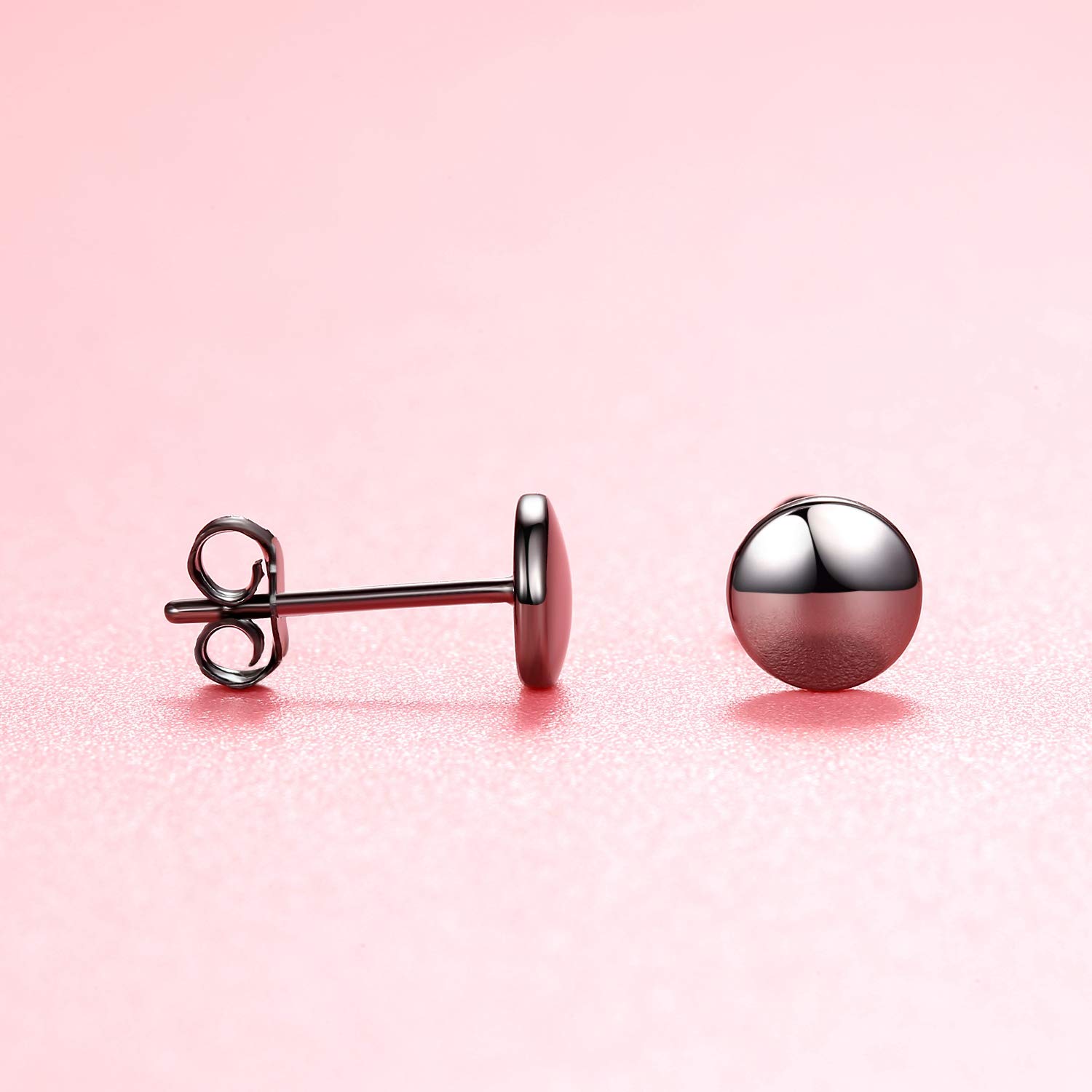 Black Stud Earrings 925 Sterling Silver Dot Studs 3mm-8mm Options, Flat Round Disc Earring Hypoallergenic Jewelry (8mm)