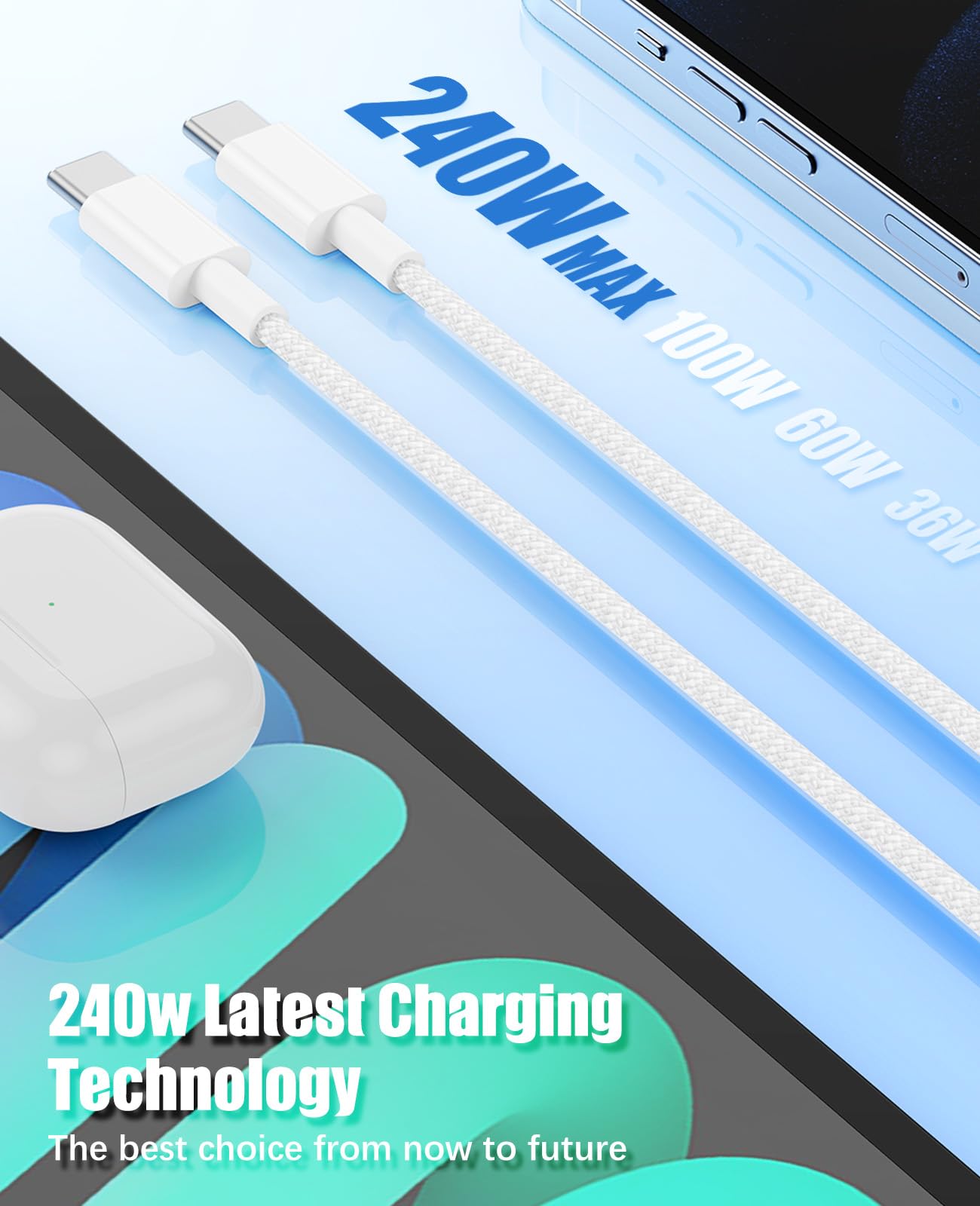 240W USB C to USB C Cable 3Pack 3FT, iPhone 15 USB C Cable,C to C Cable Fast Charging,USB Type C Charge Cable for iPhone 15/Pro Max/Pro/Plus, Samsung Galaxy S23