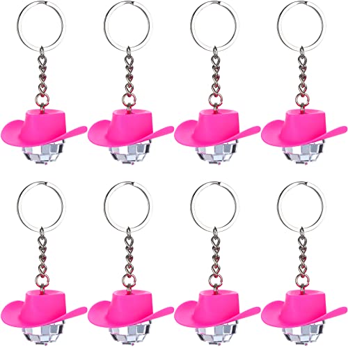 Alabelleza 18pcs Cowboy Hat Disco Ball Keychain Pink Hat Disco Ball Decorations Mini Disco Ball Ornaments Disco Ball Party Decorations Cowgirl Accessories
