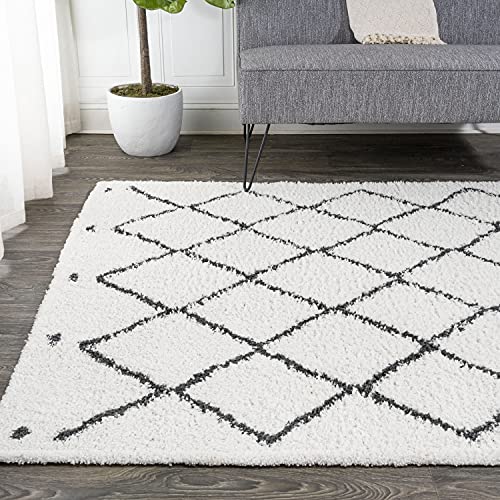 JONATHAN Y MOH410A-4 Cami Moroccan Style Diamond Shag Indoor Area-Rug Bohemian Contemporary Geometric Easy-Cleaning Bedroom Kitchen Living Room Non Shedding, 4 X 6, White/Black