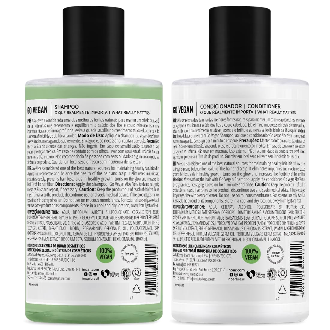 INOAR PROFESSIONAL - Go Vegan Balance Hair Shampoo & Conditioner Set with Aloe Vera (300ml/each)