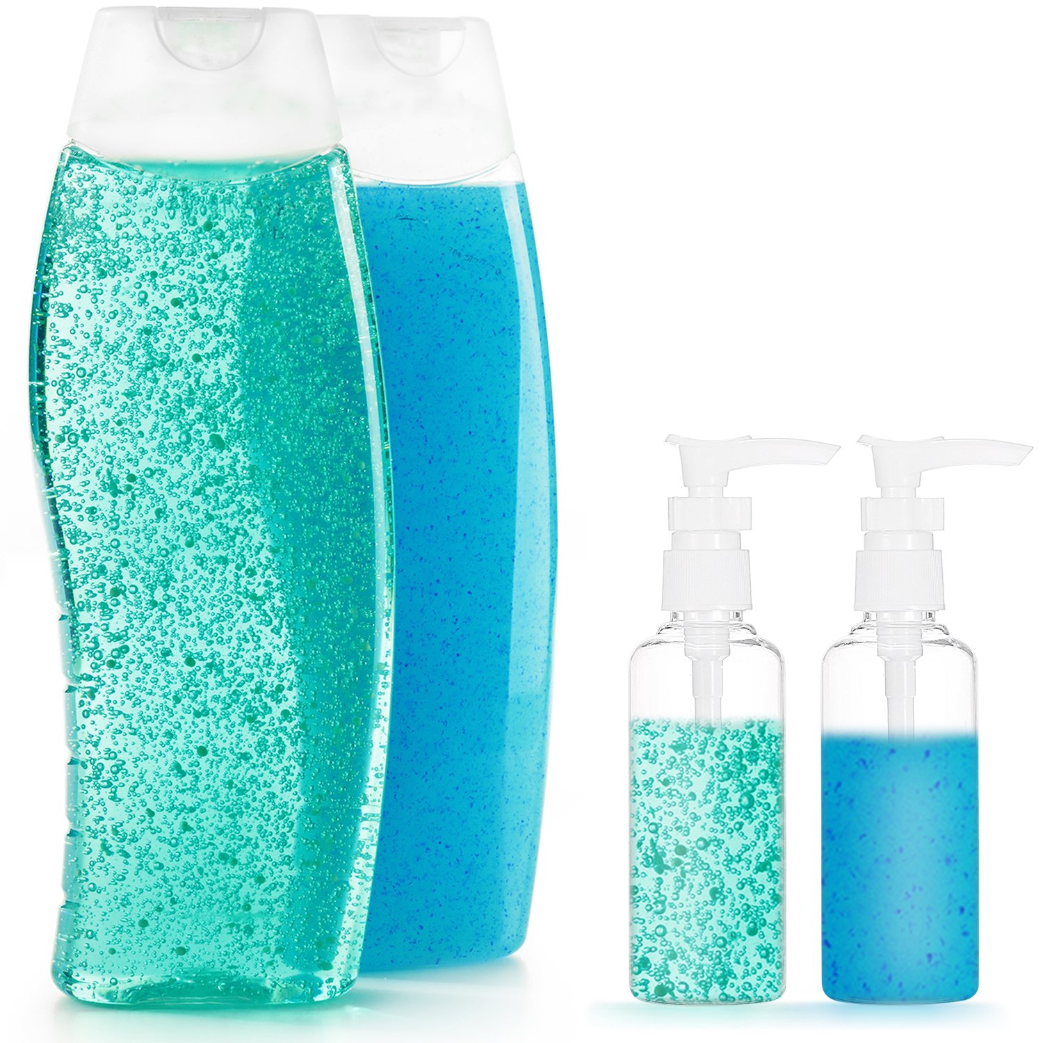 TecUnite 6 Pack Small Pump Bottles Clear Travel Bottle Plastic Empty Spray Dispenser Hand Lotion Sanitizer Refillable Accessories Set with Small Funnel for Flight, Airport, Holiday(100 ml,White)
