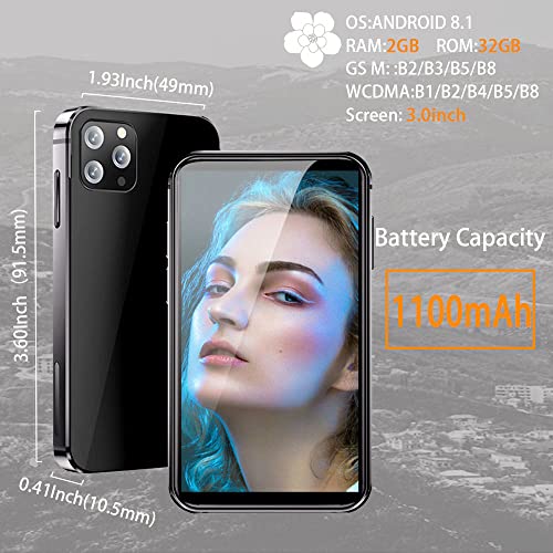 Hipipooo Super Small Mini Smartphone 3G Dual SIM Tiny Mobile Phone 2GB RAM 32GB ROM 5.0MP Quad Core Dual Standby Unlocked Small Phones Kids Phone Pocket 3.0 Inch Android Child Mini Cellphone (Black)