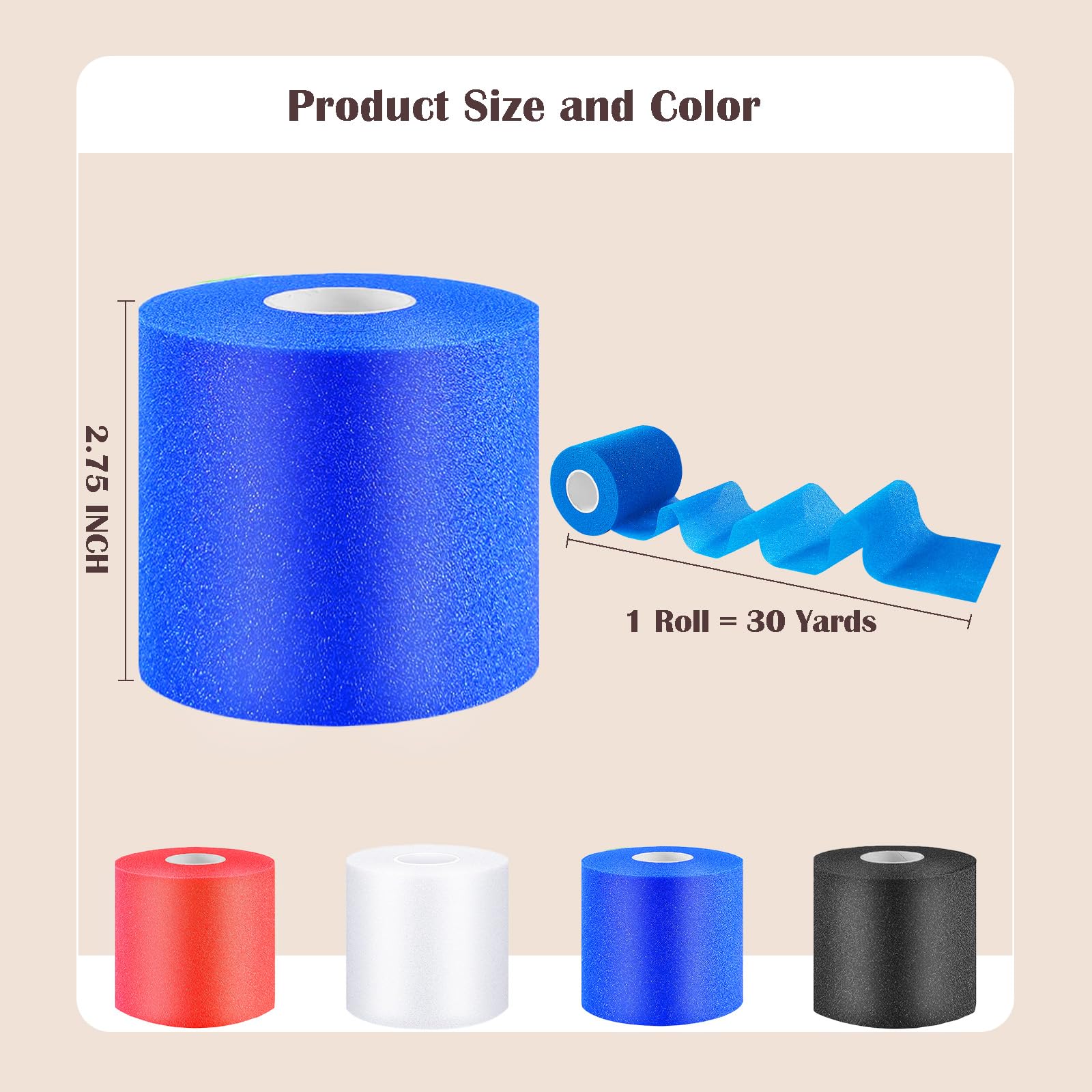 4 Pieces Foam Underwrap Tape Bandage Wrap Sports Pre-wrap Athletic Tape for Elbow Ankles Wrists Hands and Knees (Black&Red&White&Blue)