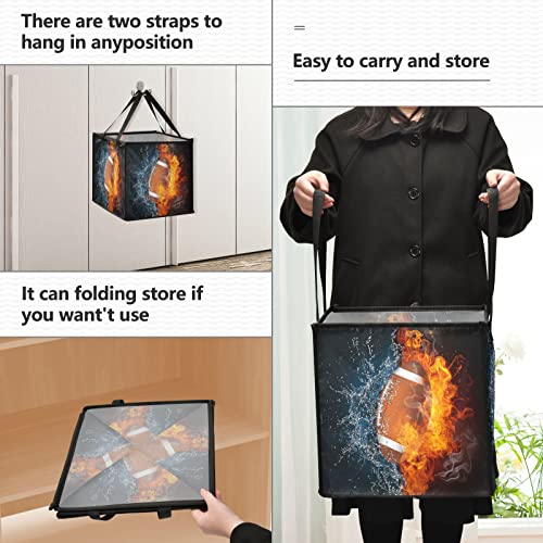 Blueangle Water Fire Football Cube Storage Bin with Handles, 10.6 x 10.6 x 10.6 in, Large Collapsible Organizer Storage Basket for Home Décor(1031)
