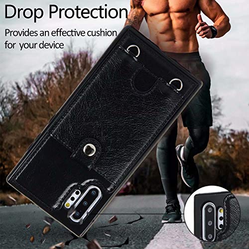 Jaorty PU Leather Wallet Case for Samsung Galaxy Note 10+ Plus/Pro/5G Necklace Lanyard Case Cover with Card Holder Adjustable Detachable Anti-Lost Neck Strap Case for Galaxy Note 10+/Pro/5G,6.8",Black