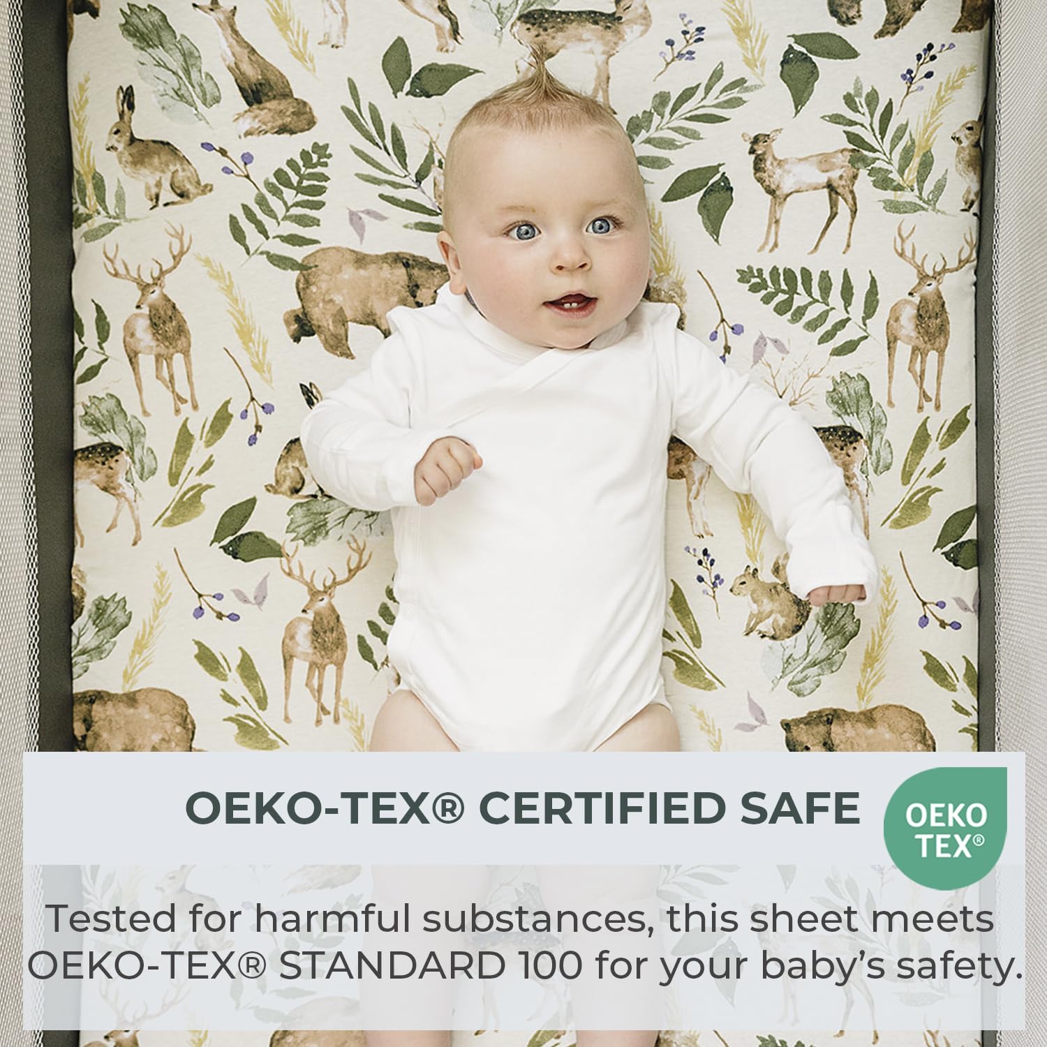 Pobibaby - 2 Pack Premium Pack N Play Sheets Fitted for Standard Pack and Plays and Mini Cribs - Ultra-Soft Cotton Blend, Stylish Woodland Pattern, Safe and Snug for Baby (Wildlife)