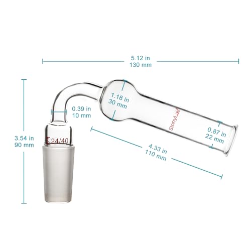 stonylab Glass 75 Degrees Drying Tube, Borosilicate Glass Bent Drying Tube Adapter with Inner 24/40 Standard Taper Joint for Organic Synthesis Chemistry Laboratory Lab Supply, Angled at 75 Degrees