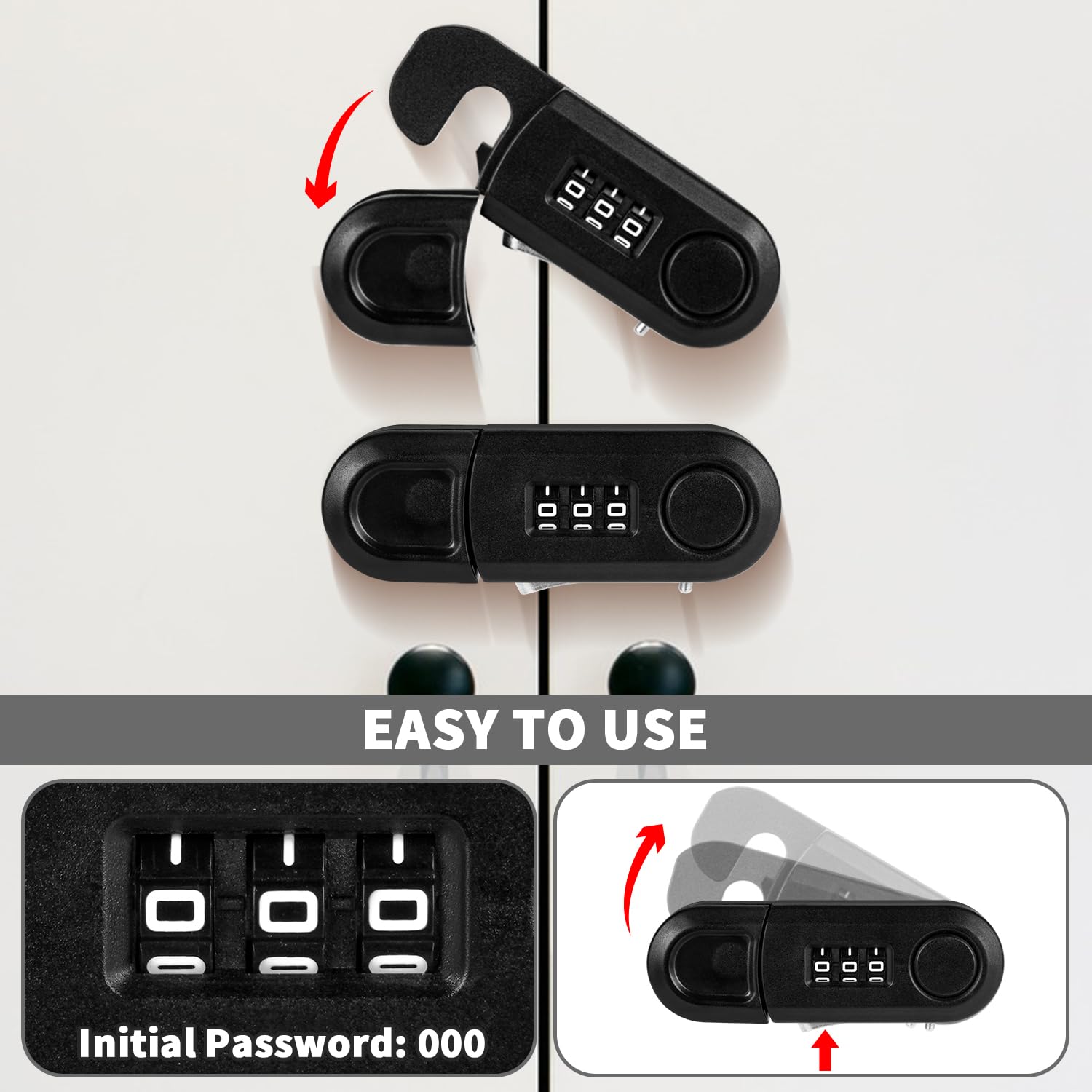 4 Pack Cabinet Locks Baby Proofing Fridge Lock Child Proof Refrigerator Lock Combination Freezer Door Lock for Knob Toddlers Kids Safety Latches, No Tools or Drilling Need - Black