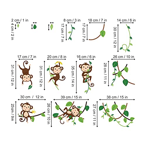 decalmile Monkey Climbing Tree Wall Decals Jungle Animals Wall Stickers Kids Room Baby Nursery Bedroom Wall Decor