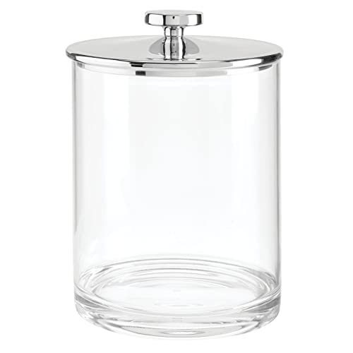 mDesign Large Modern Apothecary Storage Organizer Canister Jars - Plastic Containers for Bathroom, Organization Holder for Vanity, Counter, and Makeup Tables, Lumiere Collection, Clear/Chrome