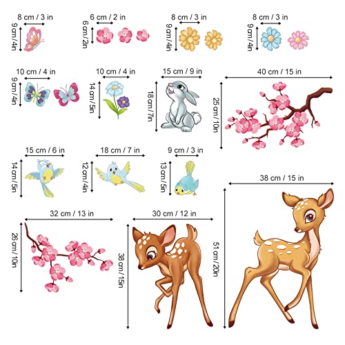 decalmile Woodland Animals Wall Stickers Deer Squirrel Birds Flowers Wall Decals Kids Room Baby Nursery Wall Decor
