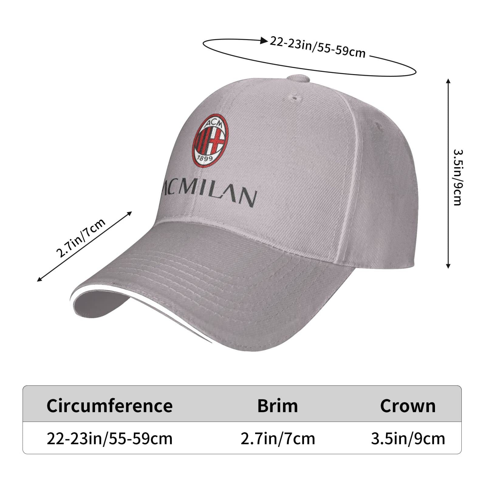 A.C Milan Sandwich Cap Unisex Classic Baseball Capunisex Adjustable Casquette Dad Hat Gray