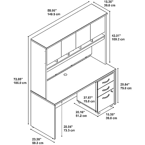 Bush Business Furniture Series C Office Desk with Hutch and Mobile File Cabinet, 60W x 24D, Hansen Cherry