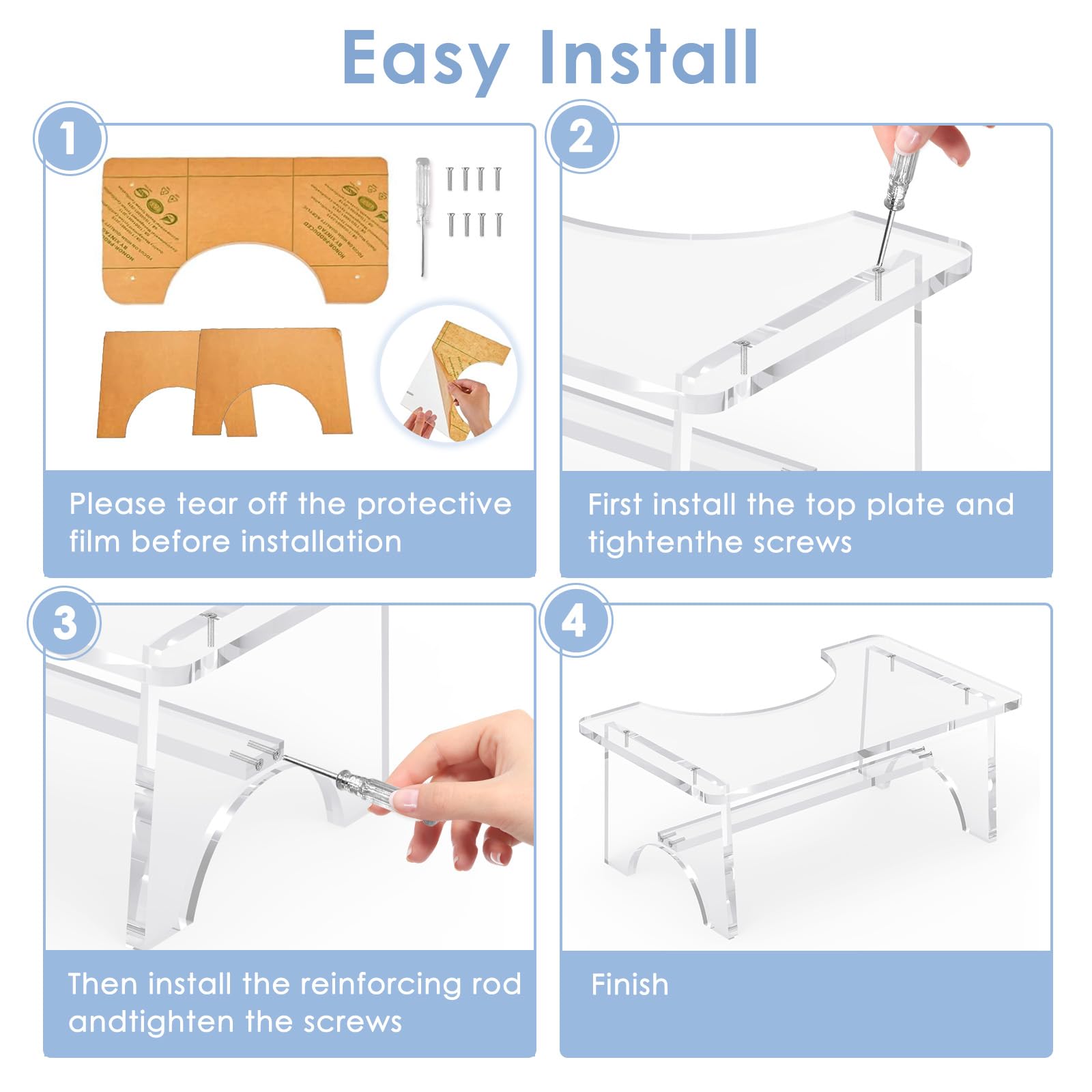 Acrylic Toilet Stool for Adults,7 Inch Poop Stool Potty Stool Clear Toilet Step Foot Stool for Bathroom Portable Easy Install for Women Men