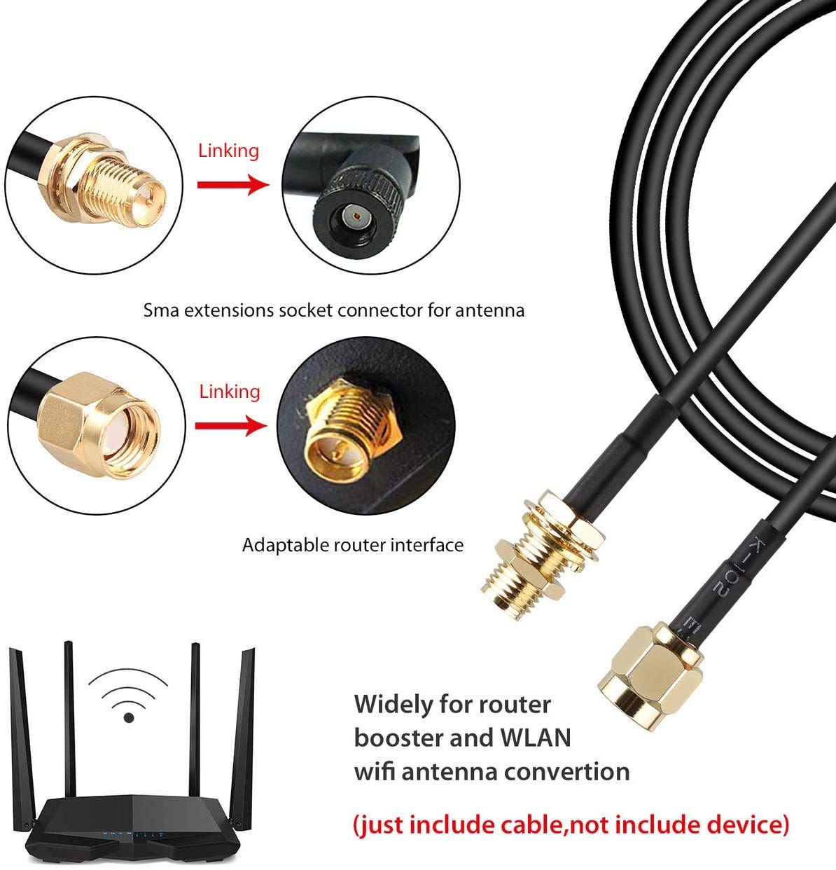 JOINSI 5-Pack 10ft WiFi Antenna Extension Coaxial Cable RP-SMA Male to RP-SMA Female for WiFi LAN WAN Router Bridge Antenna Security IP Camera Signal Booster Repeater Wireless Network Card Adapter