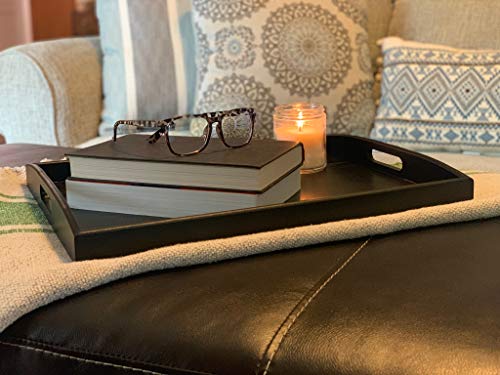 Jara19 Large Serving Tray Black Wood Rectangle for Ottoman Food Breakfast in Bed 17 x 13 x 2
