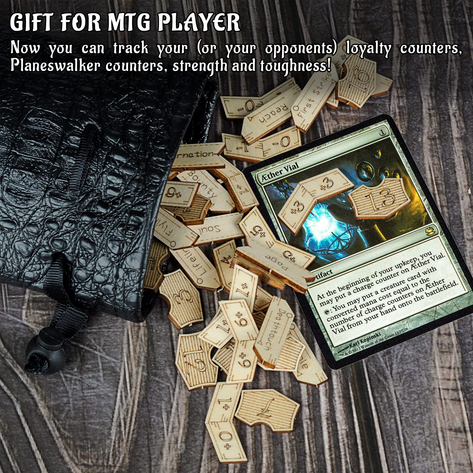 Ability, Loyalty and +1/+1 Counters Set of 194 Wood Keyword, Magic Tokens Compatible with Magic The Gathering, MTG