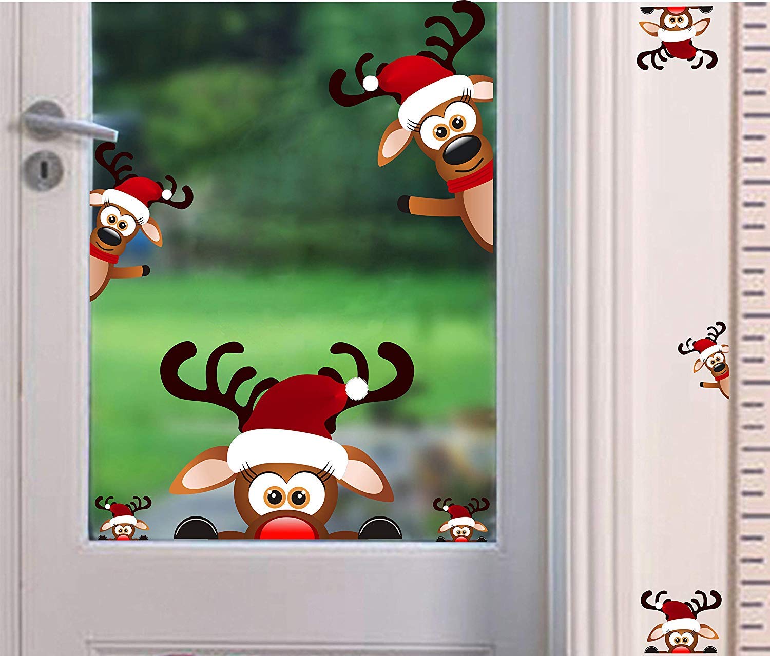 TOARTi Christmas Reindeer Wall Decal,Lovely Christmas Wall Sticker for Kids Room Decoration,Adorable Window Cling Decal,Christmas Home Decals (9 pcs)