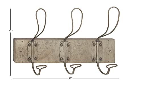 Deco 79 Wall Hook, 18" L x 4" W x 11" H, Grey