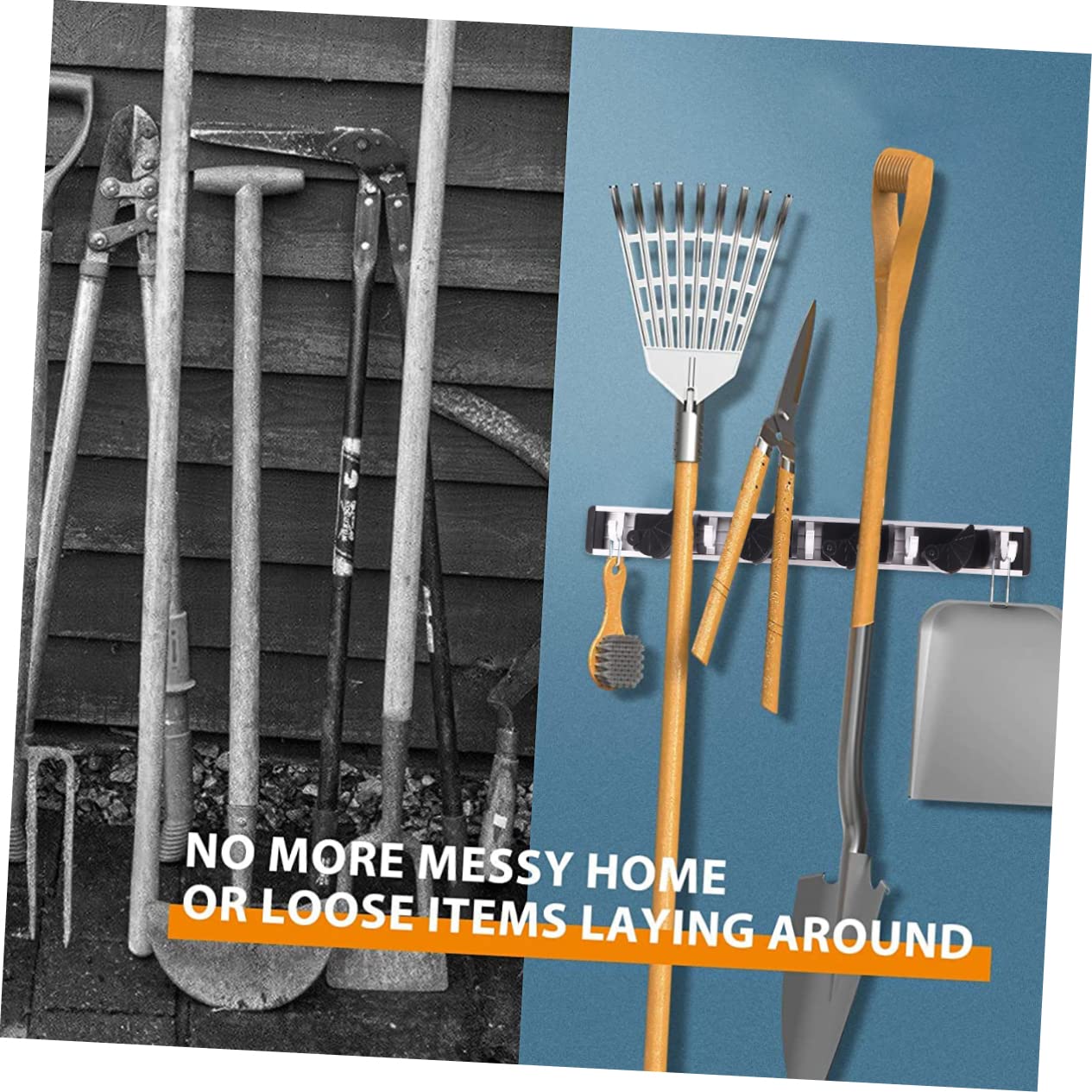 Housoutil Wall Hanging Hooks Alumimum Mop Rack Rail Rack Abs Heavy Metal Coat Hanger