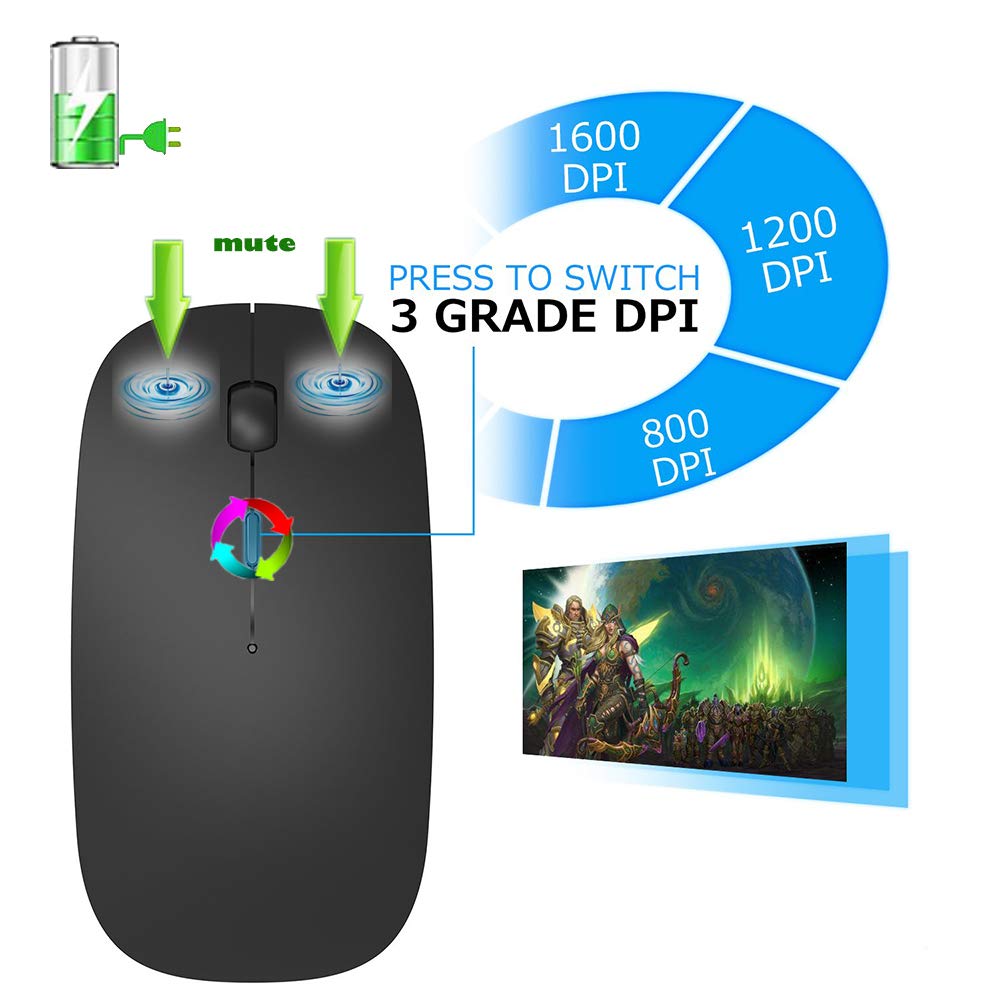 KLO Rechargeable Bluetooth 5.2/3.0/Type-C/USB-2.4G Mouse for MacBook/MacBook air/Pro/iPad, Wireless Mouse for Laptop/Notebook/pc/iPad/Chromebook (Black)
