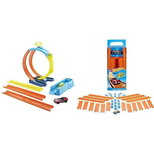 Hot Wheels Track Builder Playset Split Loop Pack & 1 Toy Car in 1:64 Scale, Compatible with Other Hot Wheels Sets and Track Builder Straight Track Set, 37 Component Parts & 1:64 Scale Toy Car