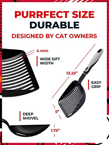 iPrimio Cat Litter Scooper with Deep Shovel - Non Stick Plated Aluminum Scoop - Modern Scooper Holder -Works with All Metal and Plastic Scoopers