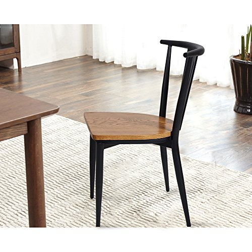 KARMAS PRODUCT 2 Pack Stackable Metal Dining Chairs with Solid Wooden Seat,Restaurant Bistro Cafe Side Chairs,Weight Capacity 500lbs,Black