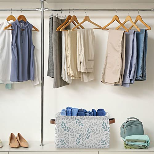 ALAZA Gray Blue Leaves Branches Foldable Storage Box Storage Basket Organizer Bins with Handles for Shelf Closet Living Room Bedroom Home Office 1 Pack