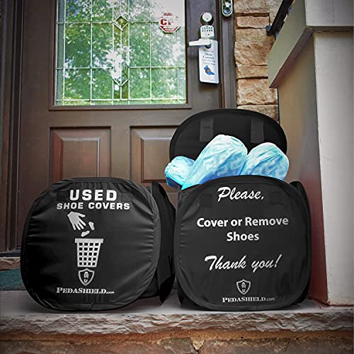 PedaShield Shoe Covers box | Collapsible Shoe Basket Bin Bootie Box | Reversible Door Hanger Signs | Realtors Open House 10" Foldable Storage holds 100 Disposable (2 Red Box + 2 Door Hang, 4)