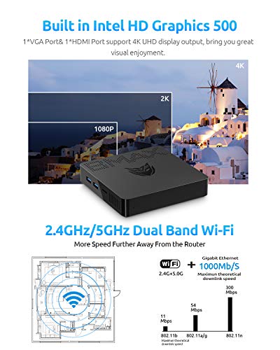Bmax Mini PC 6GB DDR3/64GB eMMC Celeron N3350 (Up to 2.4 GHz) Support 512GB/2TB M.2 SSD Expansion, HDMI+VGA Port 4K HD Dual Display, 2.4G/5G Dual WiFi BT4.2, Micro Computer B1 Plus