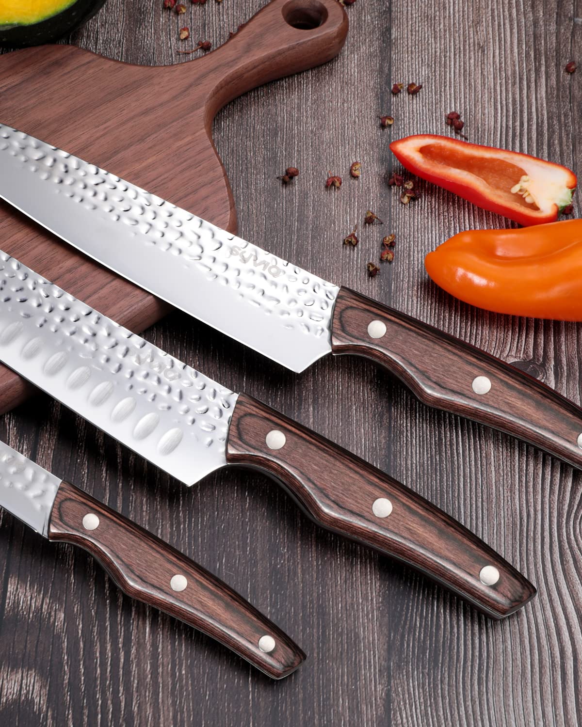 syvio Chef Knife Set, Kitchen Knives with High Carbon Stainless Steel & Wooden Handle, Kitchen Knife Set 3 PCS-8" Chef’s Knife &7" Santoku Knife&5" Paring Knife with Gift Box