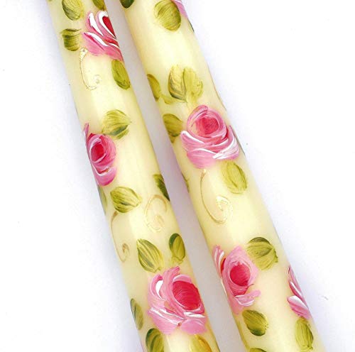 Decorated 8 Inch Tall Hand Painted Pink Rose Ivory or White Short Taper Candles Set Small Housewarming Gift for Women