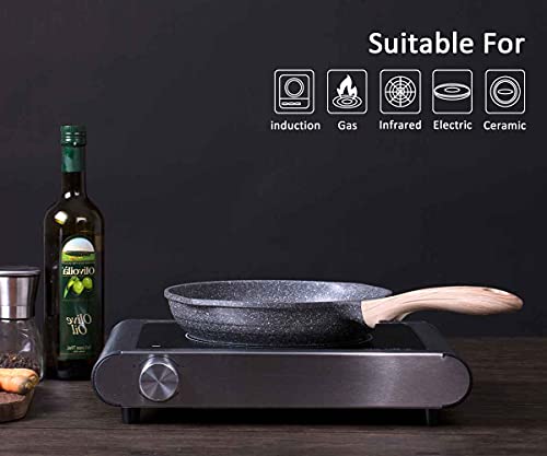 JEETEE 8 Inch Nonstick Frying Pan, Stone Coating Cookware, Nonstick Omelette Pan with Heat-Resistant Handle, Induction Skillet for Eggs (Grey)