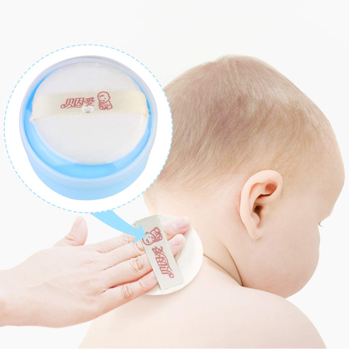 LEORX 1 Set Baby After-Bath Puff Box Portable Empty Body Powder Container Dispenser Case with Sifter and Powder Puffs for Home Travel Use (Blue)