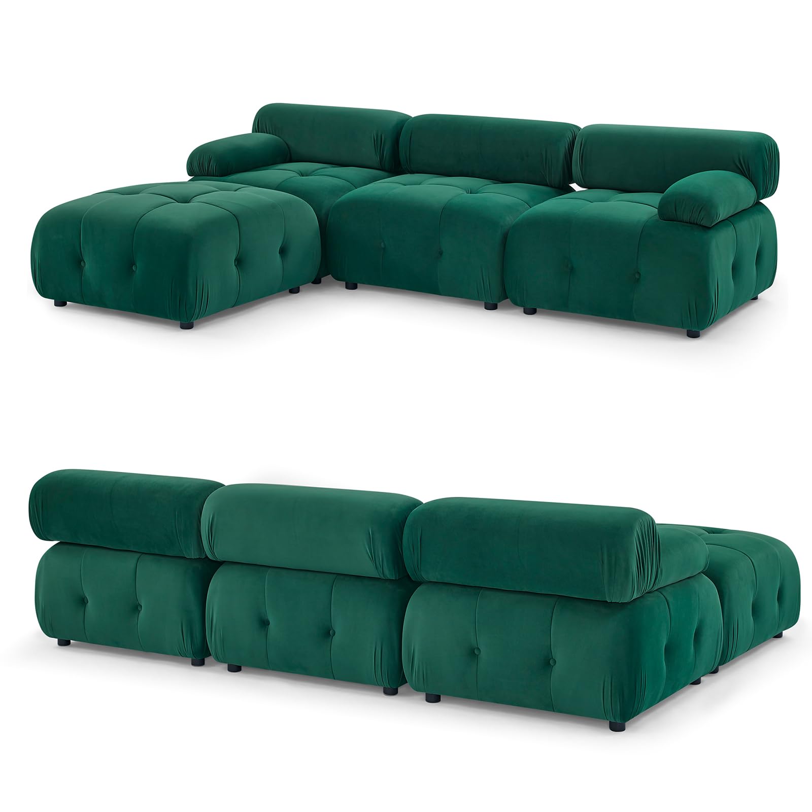 Modular Sectional Sofa, Living Room Couch Button Tufted Designed Cloud Sofa DIY Combination, L Shaped Couch with Reversible Ottoman, Beige Velvet