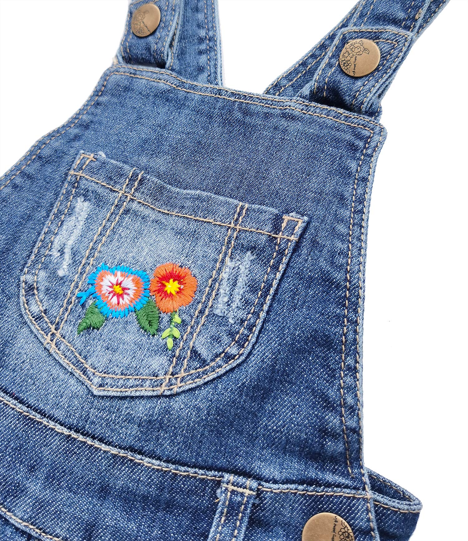 KIDSCOOL SPACE Baby Toddler Girls Snap Leg/Crotch Easy Diaper Changing Jeans Overalls,Blue,12-18 Months